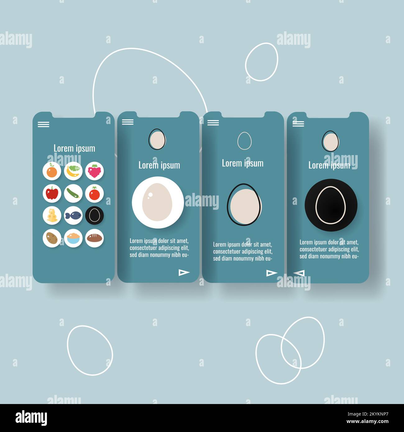 Template mobile app page with bird egg. Food outline icon vector ...