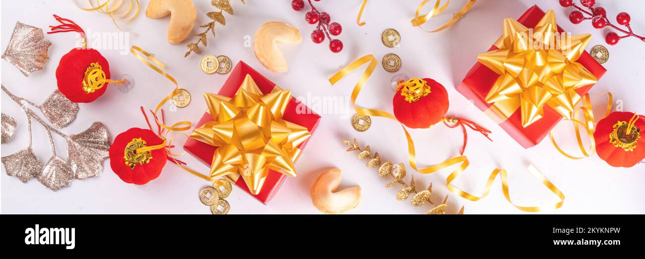 Chinese New Year on white background. Lunar New Year greeting card with ...