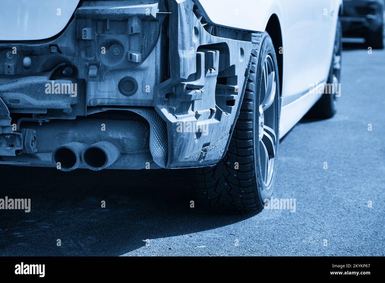 damaged car after an accident. Vehicle with removed rear bumper Stock ...