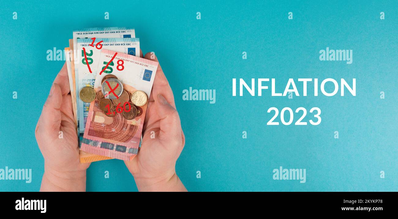 Inflation, financial crash, euro banknotes, economy development and ...