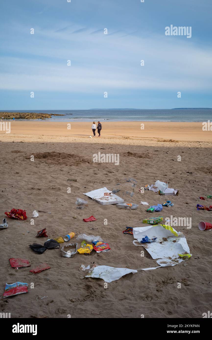 Ballybunion, Ireland - 11th July 2022: garbage on the beach after ...