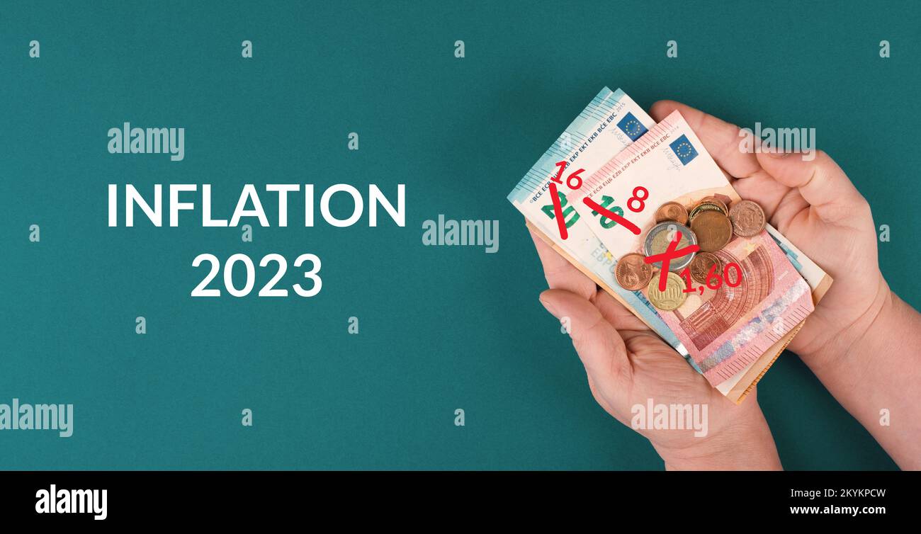 Inflation, financial crash, euro banknotes, economy development and ...