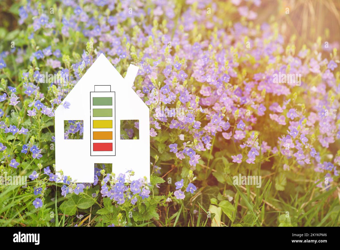 House with renewable energy, solar electrcity, green co2 footprint ...