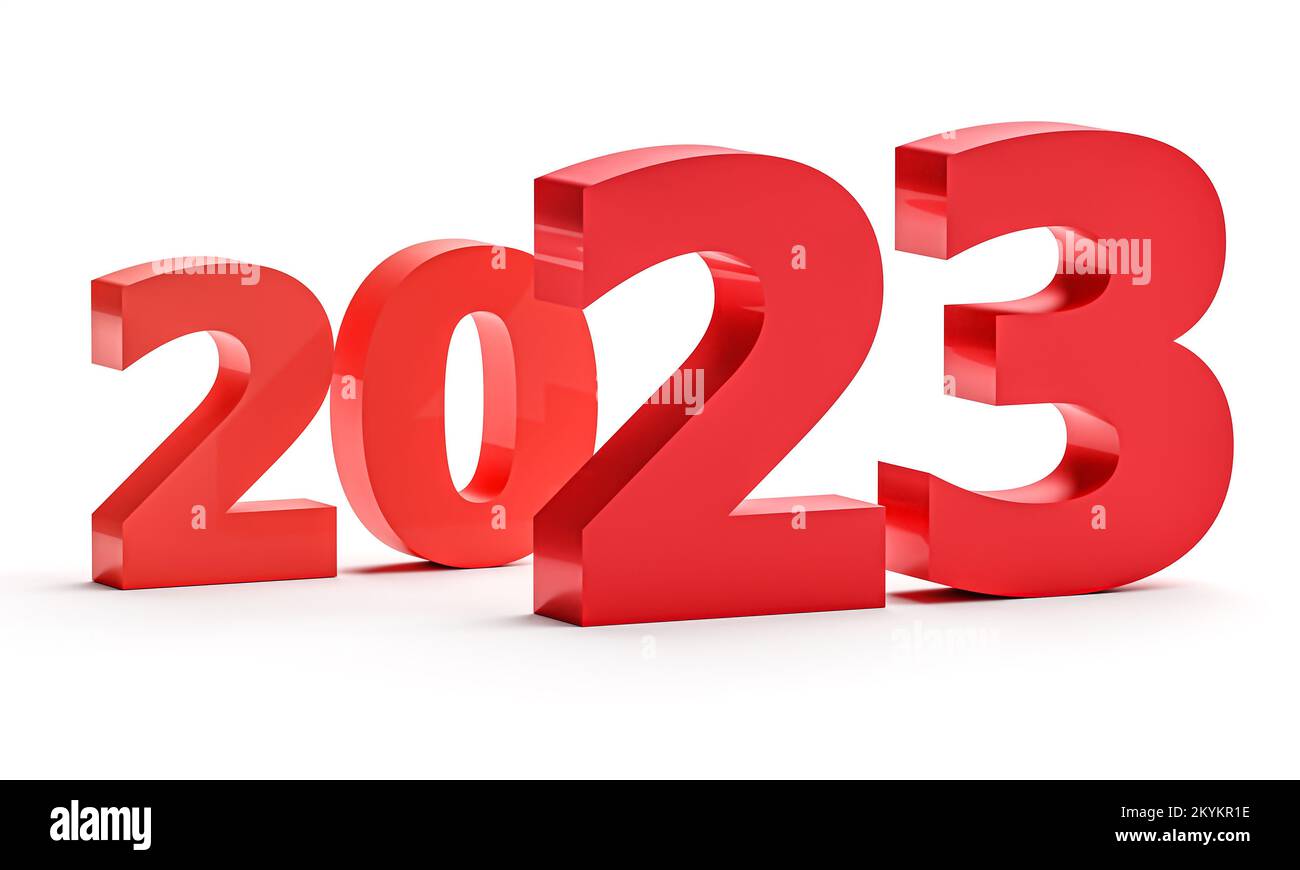 New year holiday concept in red colors. Number 2023. 3d rendering Stock ...