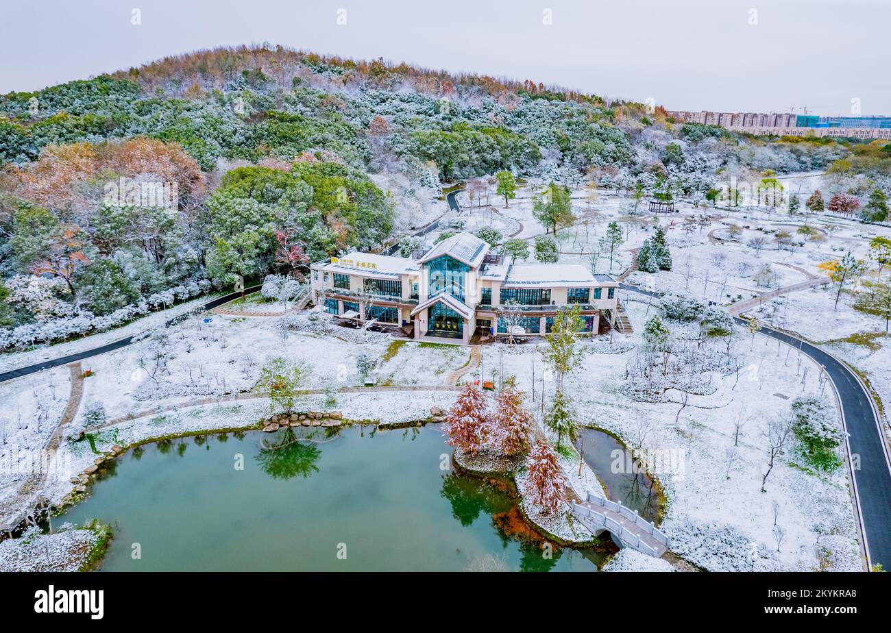 Aerial photo shows the beautiful scenery of Shenshan Park after Snow in ...