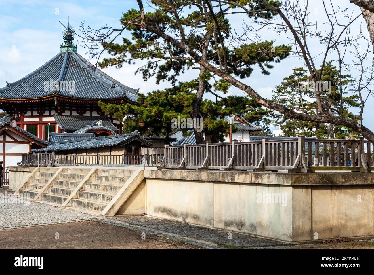 Nara, Japan - January 5, 2020. Detail of a historic temple in Nara Park ...