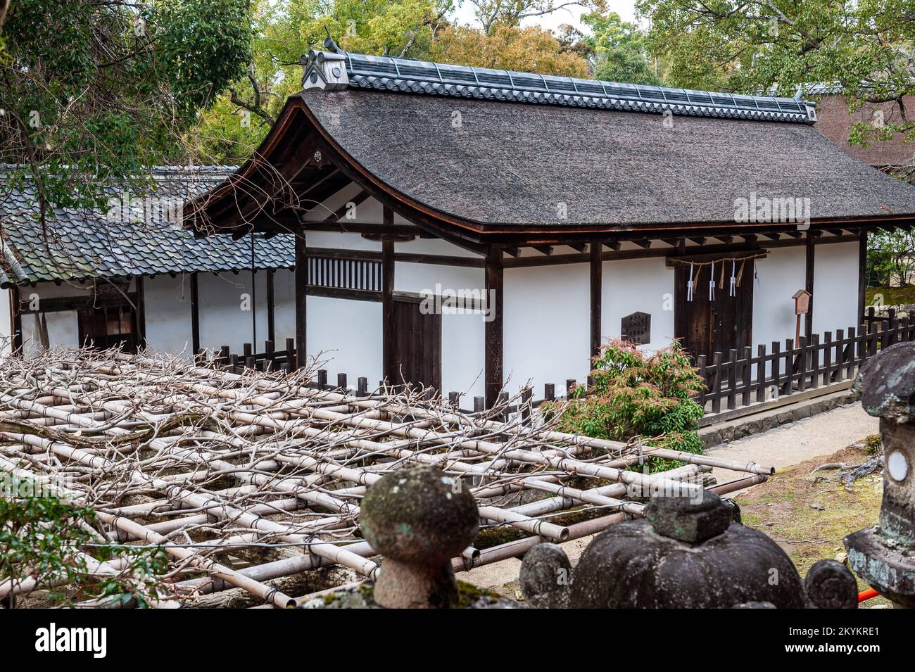 Nara, Japan - January 5, 2020. Detail of a historic temple in Nara Park ...