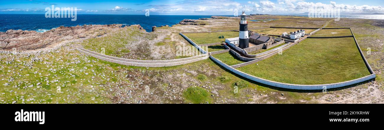 Aerial view of the Lighthouse on Tory Island, County Donegal, Republic ...