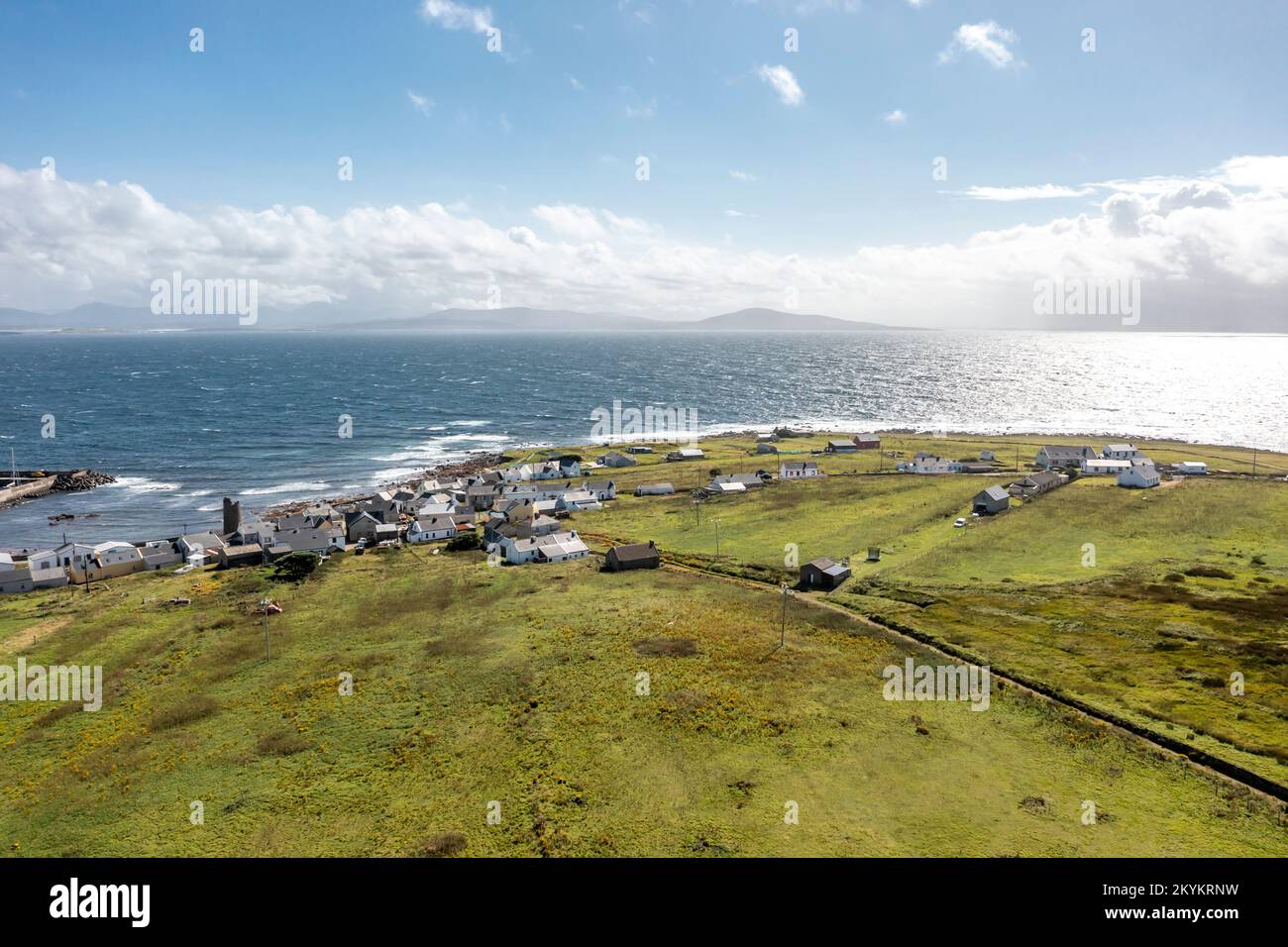 Aerial view of the settlement An Baile Thiar or West Town on Tory ...