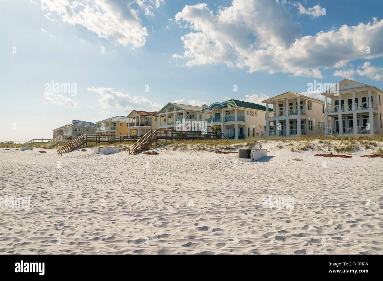 Destin, Florida- Beach houses with footbridges over the sand dunes ...