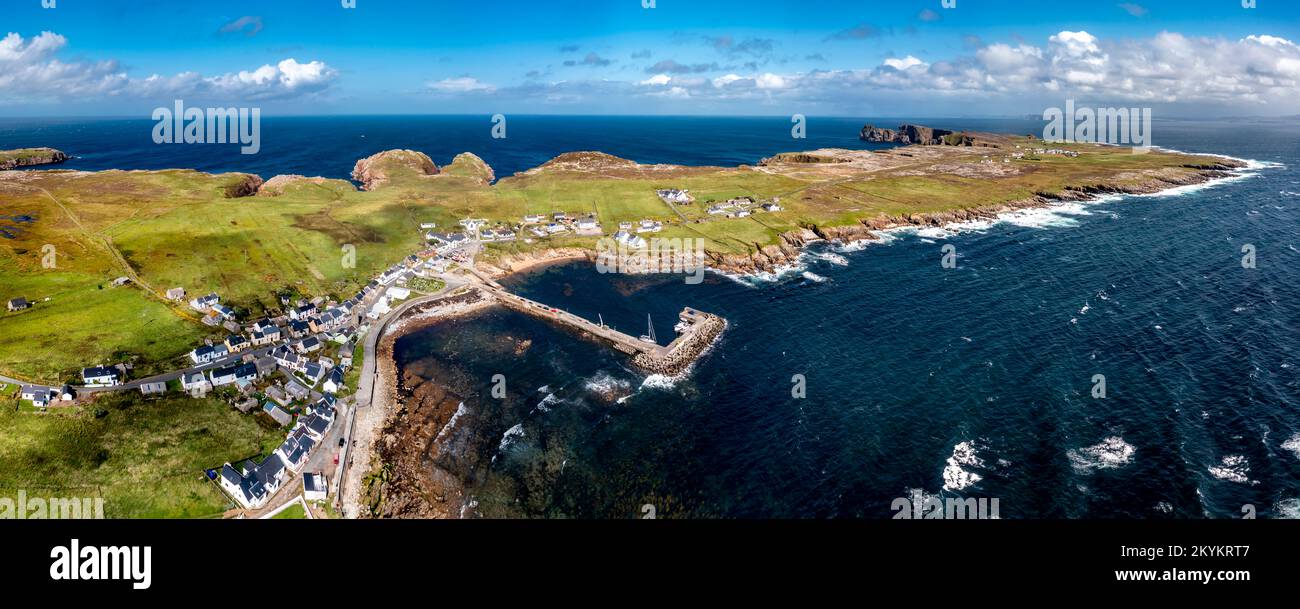 Aerial view of the settlement An Baile Thiar or West Town on Tory ...