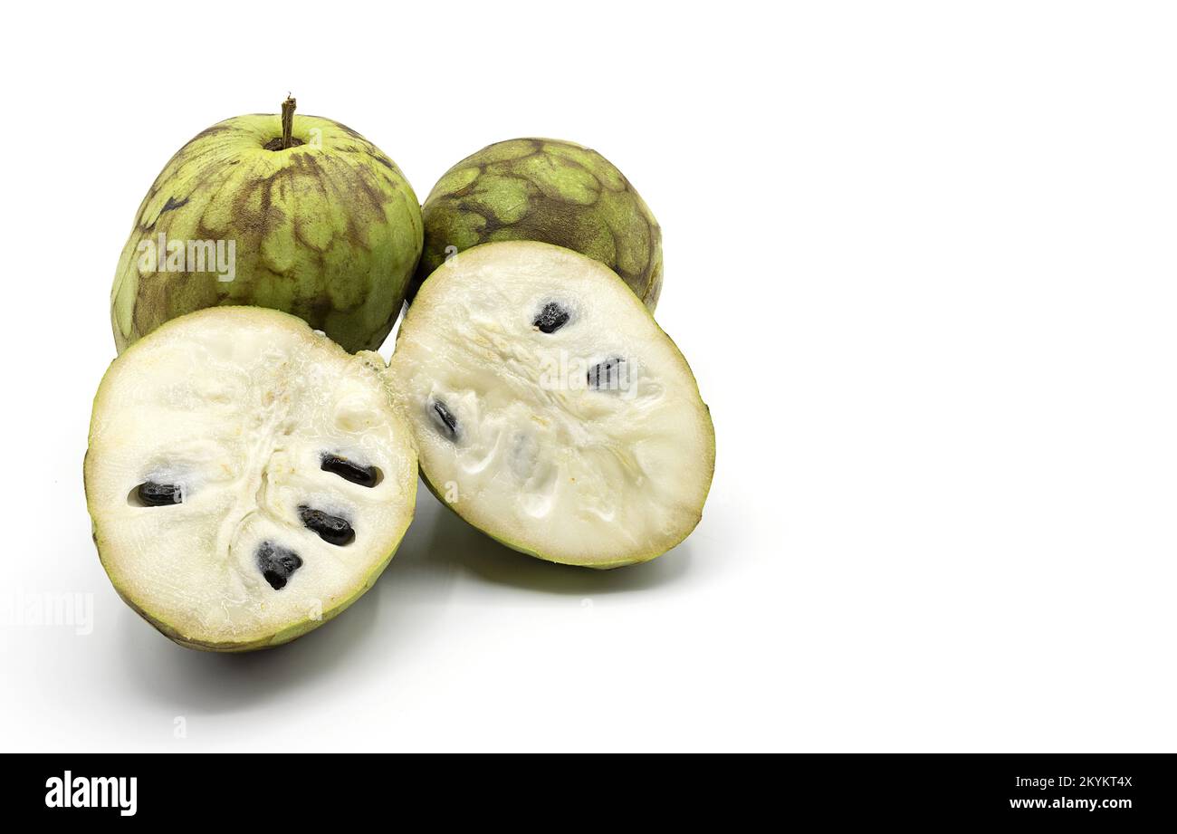 Three custard apples isolated on white background copia Stock Photo - Alamy