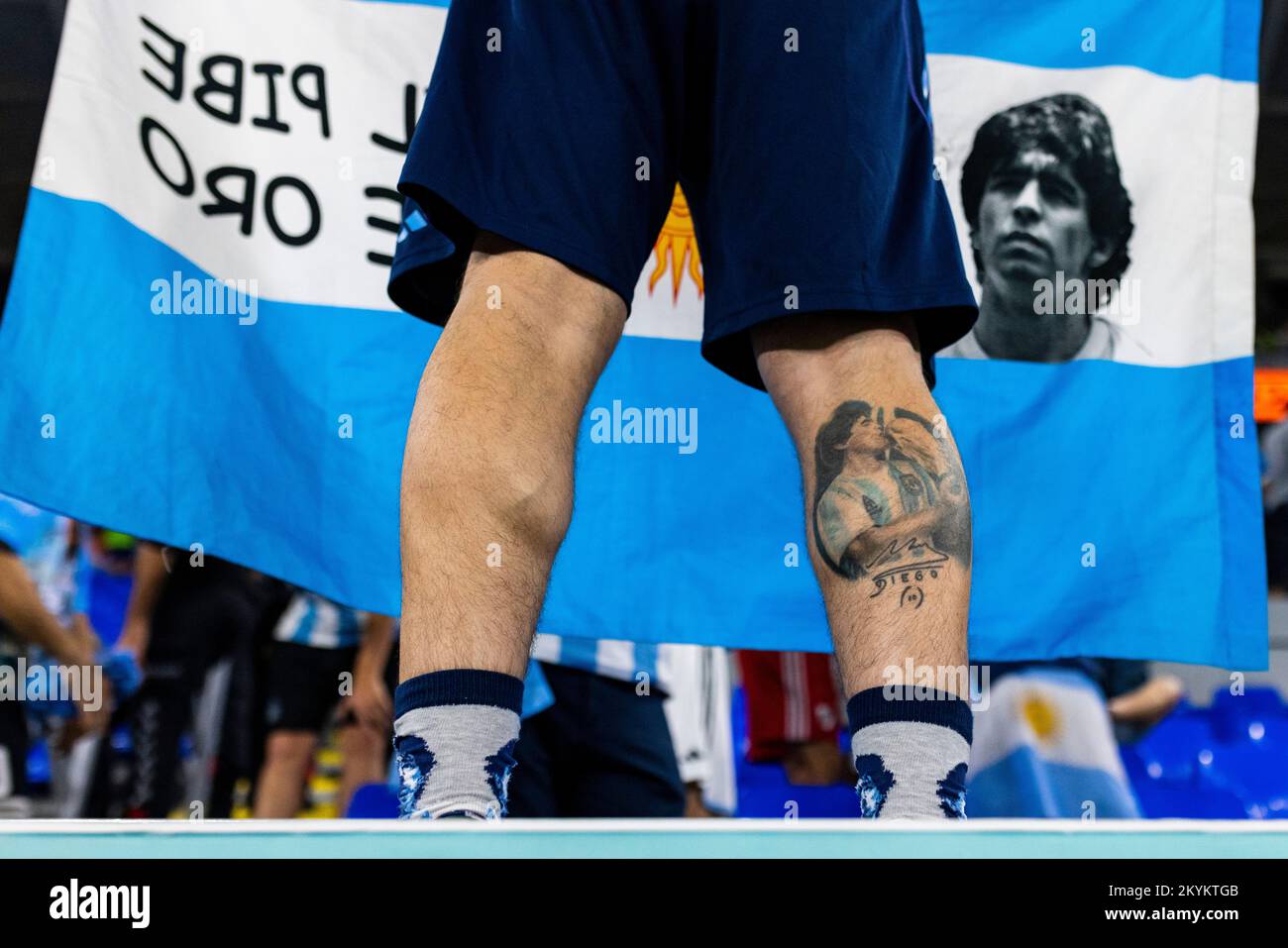 Doha, Qatar. 30th Nov, 2022. Argentine fan with a tattoo of Diego ...