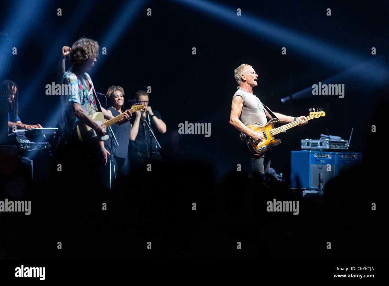 Sting, real name Gordon Sumner, live performance on stage. Bass player ...