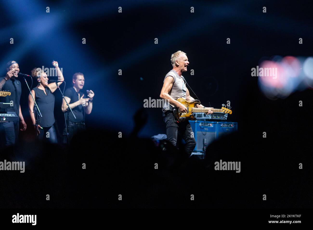 Sting, real name Gordon Sumner, live performance on stage. Bass player ...