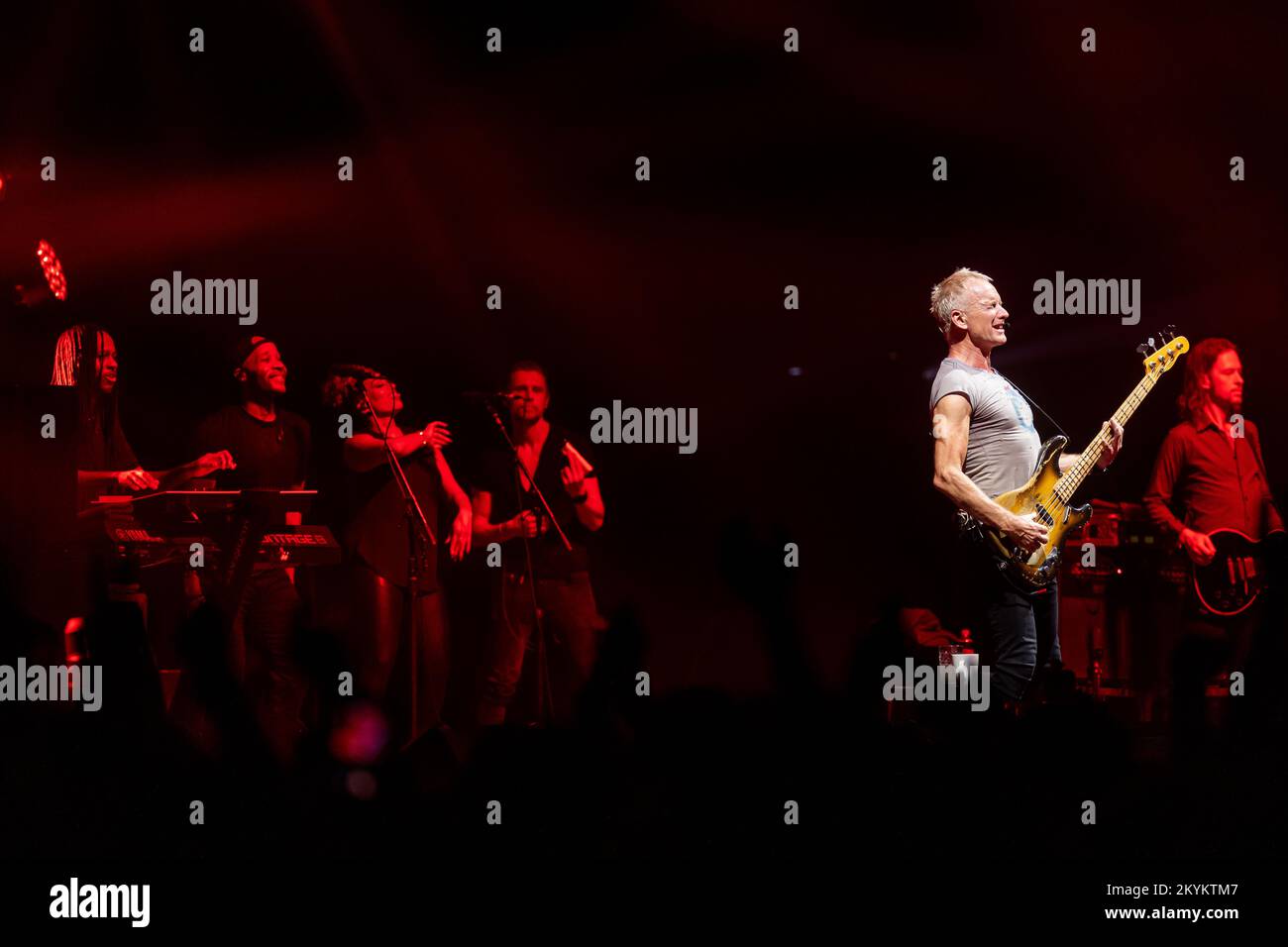 Sting, real name Gordon Sumner, live performance on stage. Bass player ...