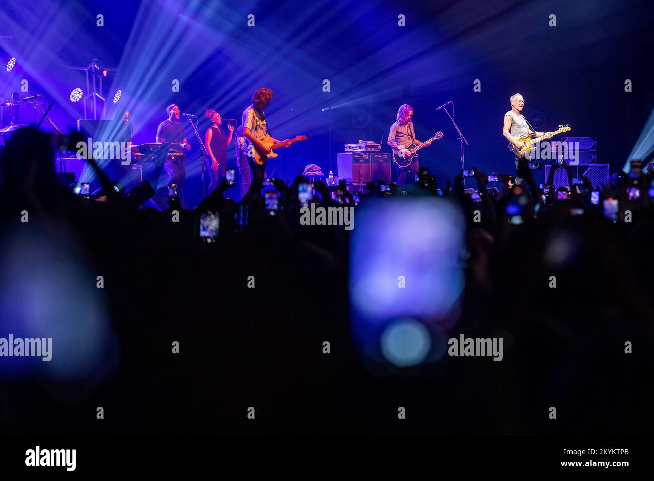Sting, real name Gordon Sumner, live performance on stage. Bass player ...