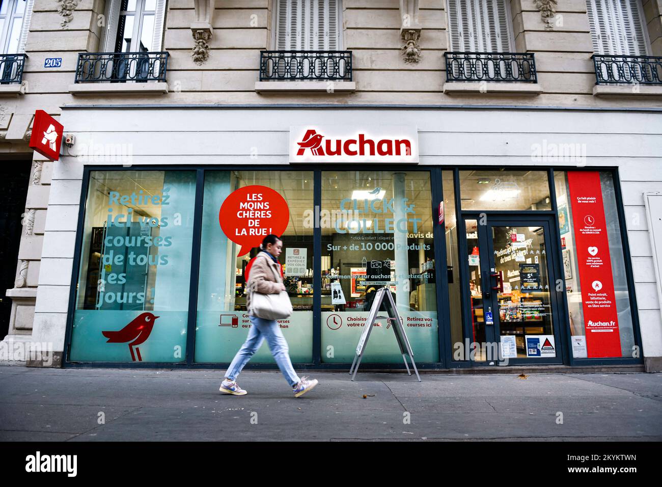 Illustration picture shows the sign of a Auchan store with the logo of ...