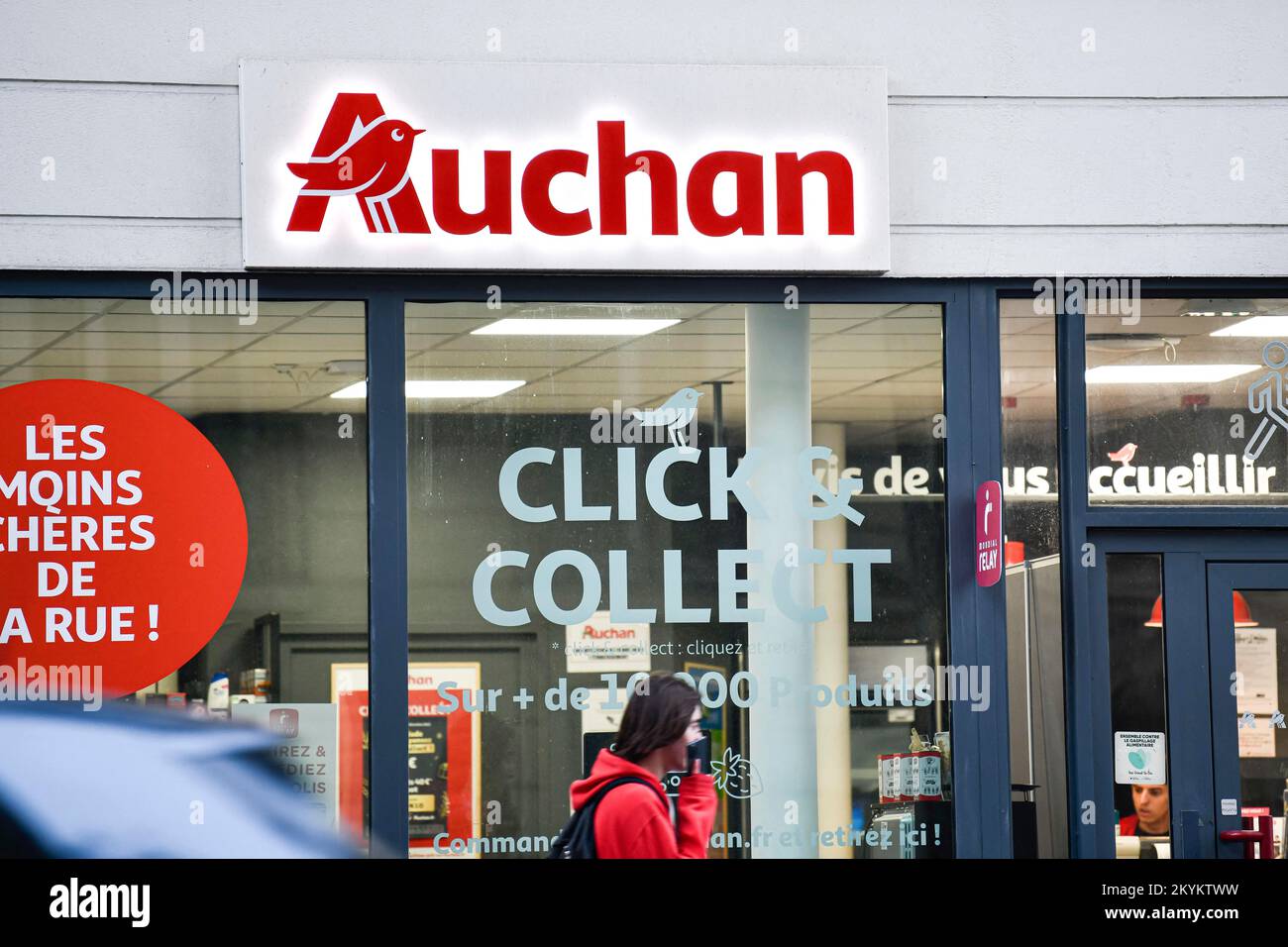 Illustration picture shows the sign of a Auchan store with the logo of ...