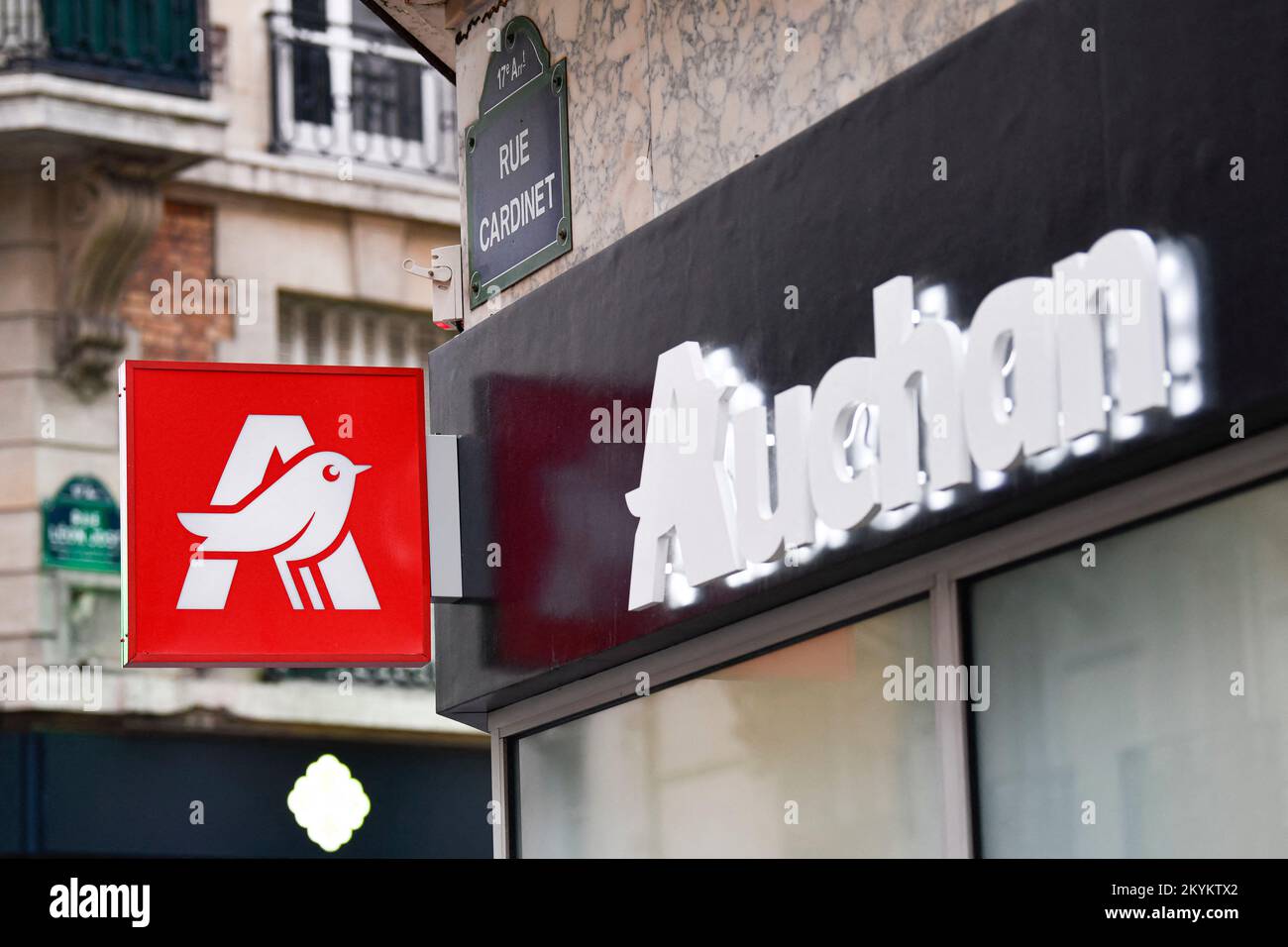Illustration picture shows the sign of a Auchan store with the logo of ...