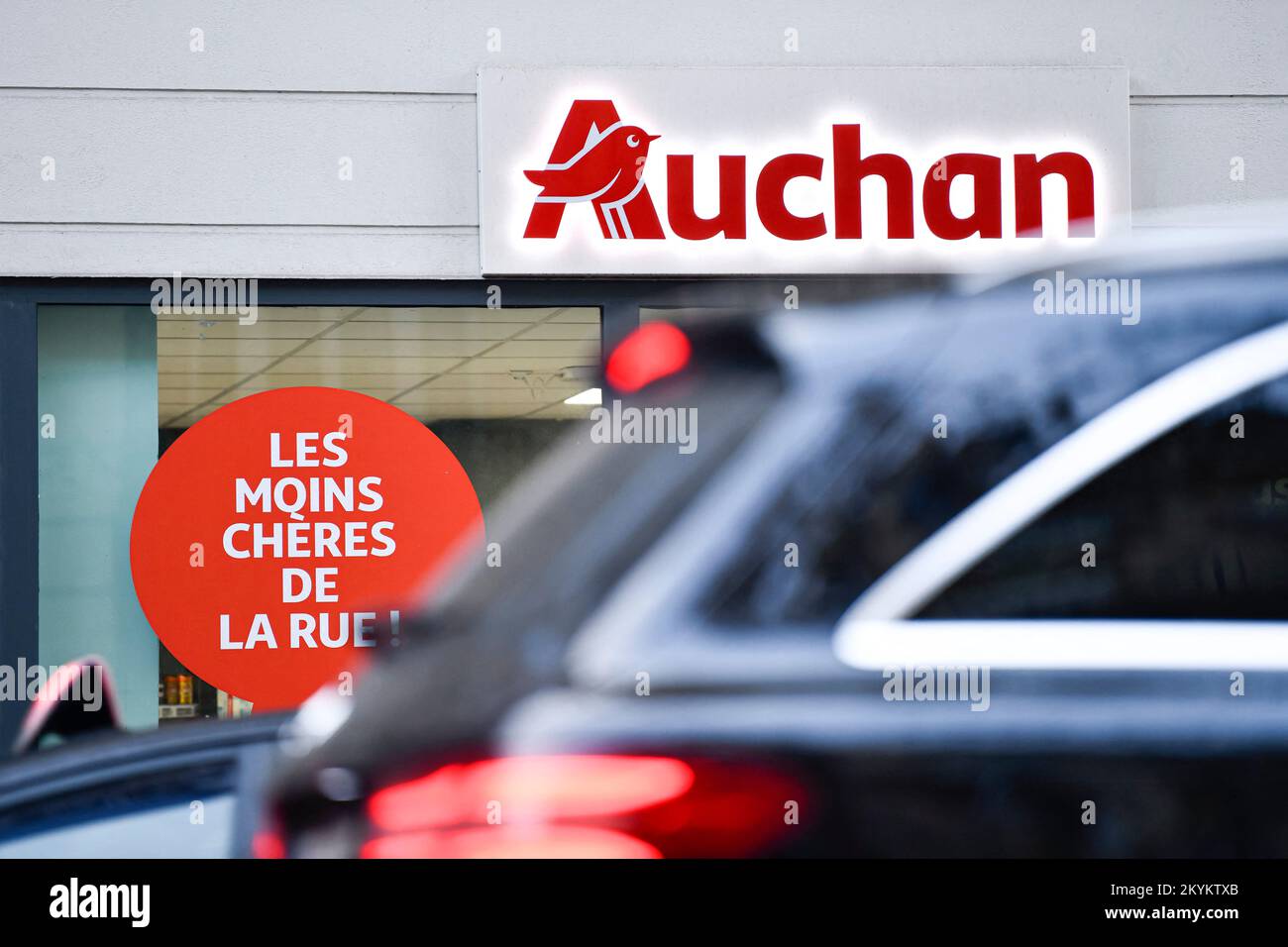 Illustration picture shows the sign of a Auchan store with the logo of ...