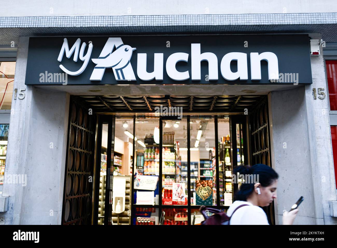 Illustration picture shows the sign of a Auchan store (My Auchan) with ...