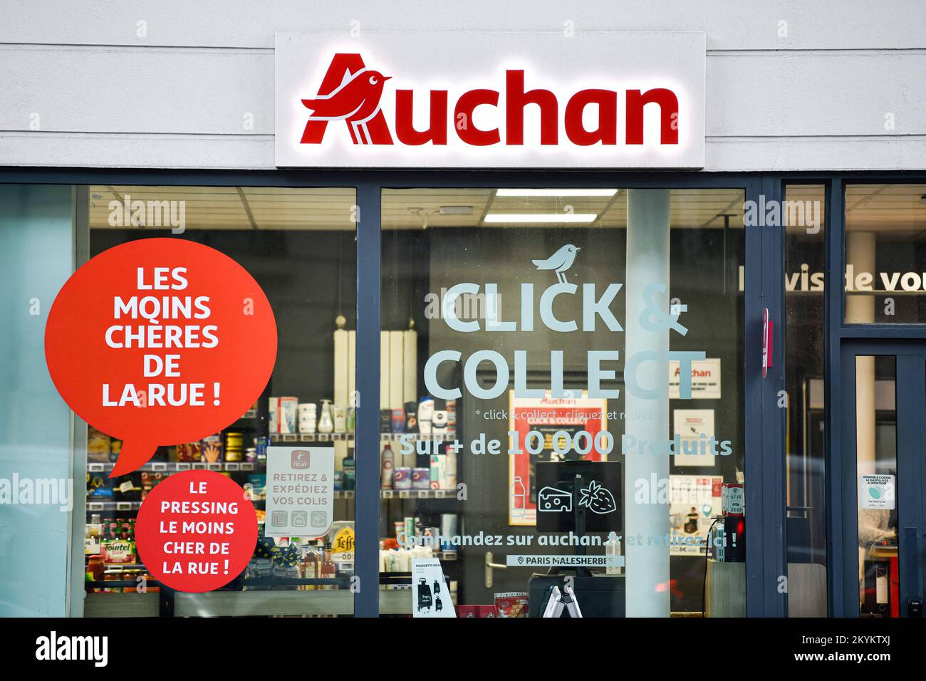 Illustration picture shows the sign of a Auchan store with the logo of ...