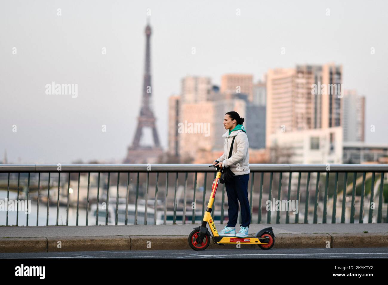 Illustration picture shows self-service electric scooters, development ...