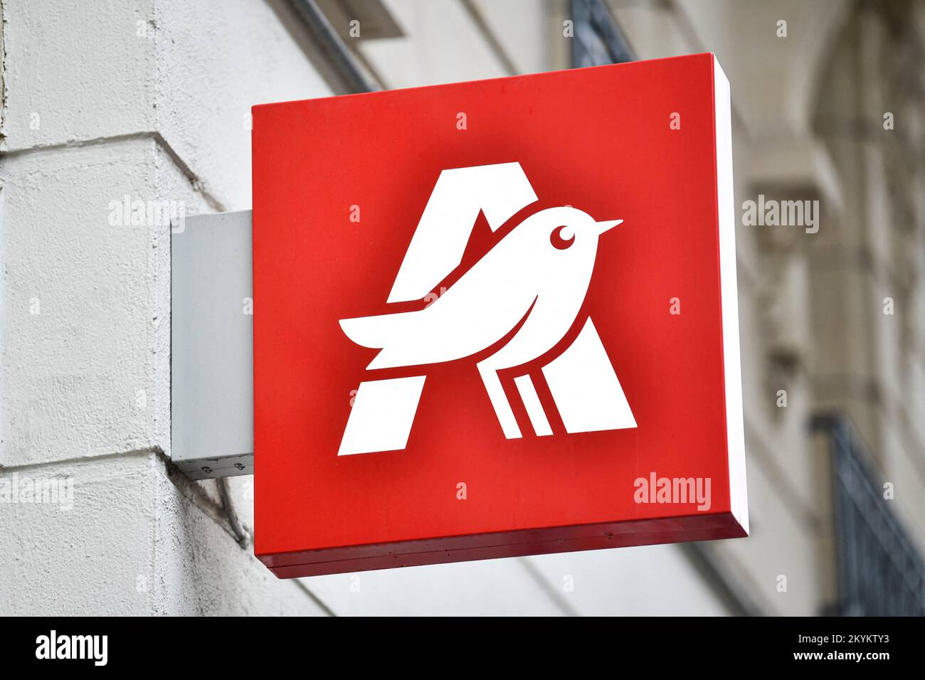 Illustration picture shows the sign of a Auchan store with the logo of ...