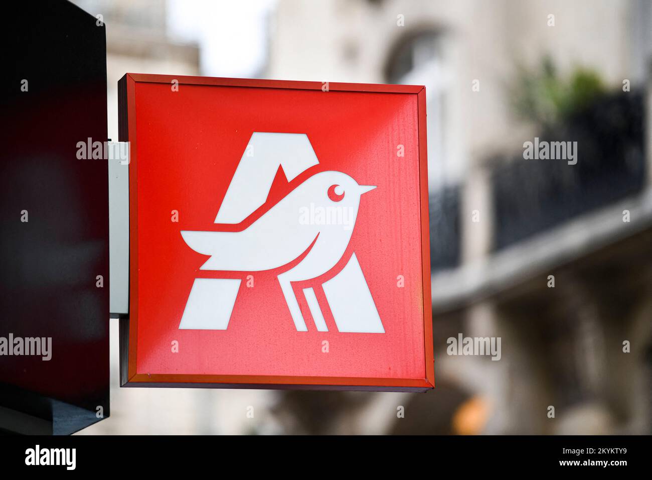 Illustration picture shows the sign of a Auchan store with the logo of ...
