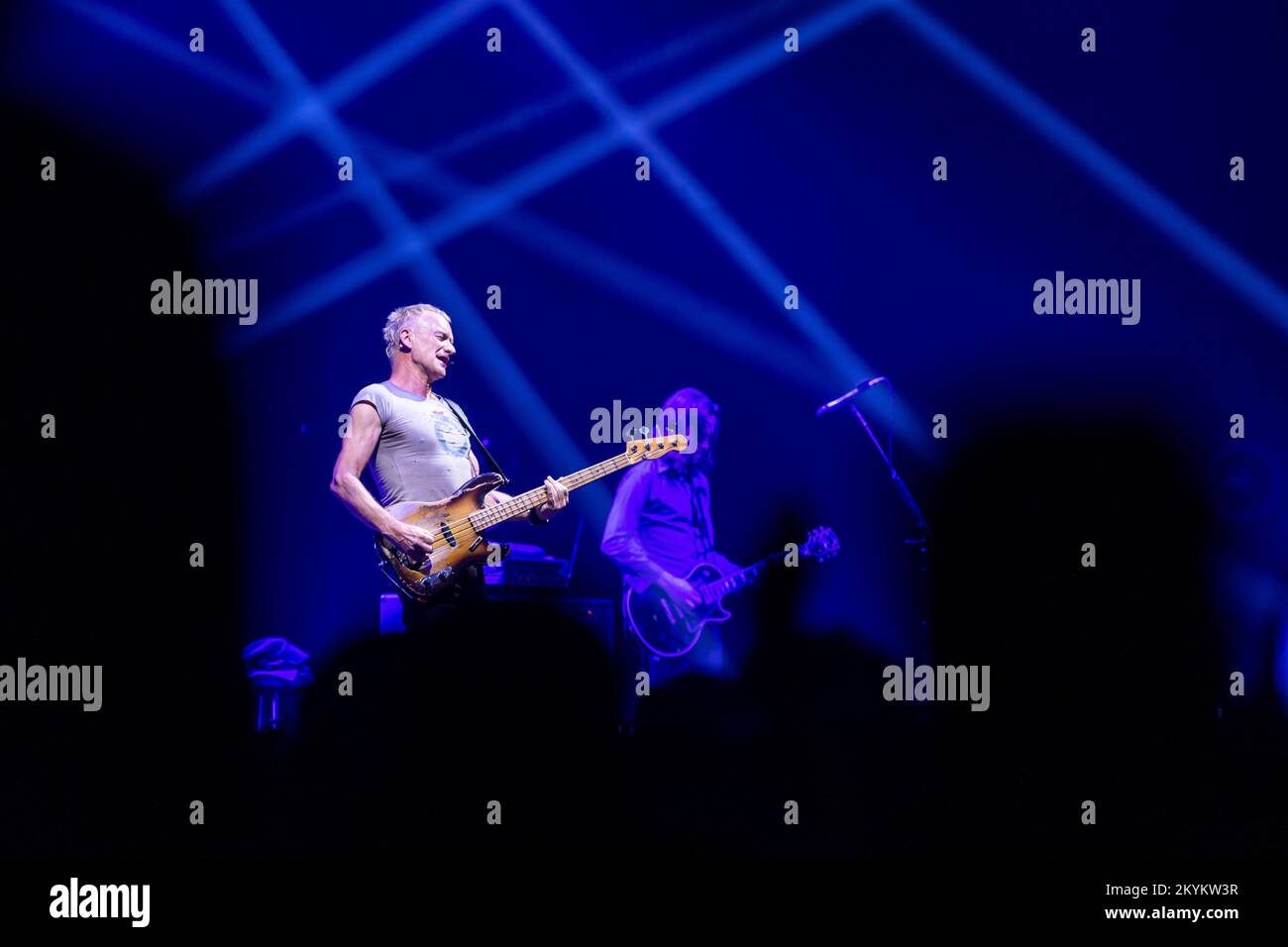 Sting, real name Gordon Sumner, live performance on stage. Bass player ...