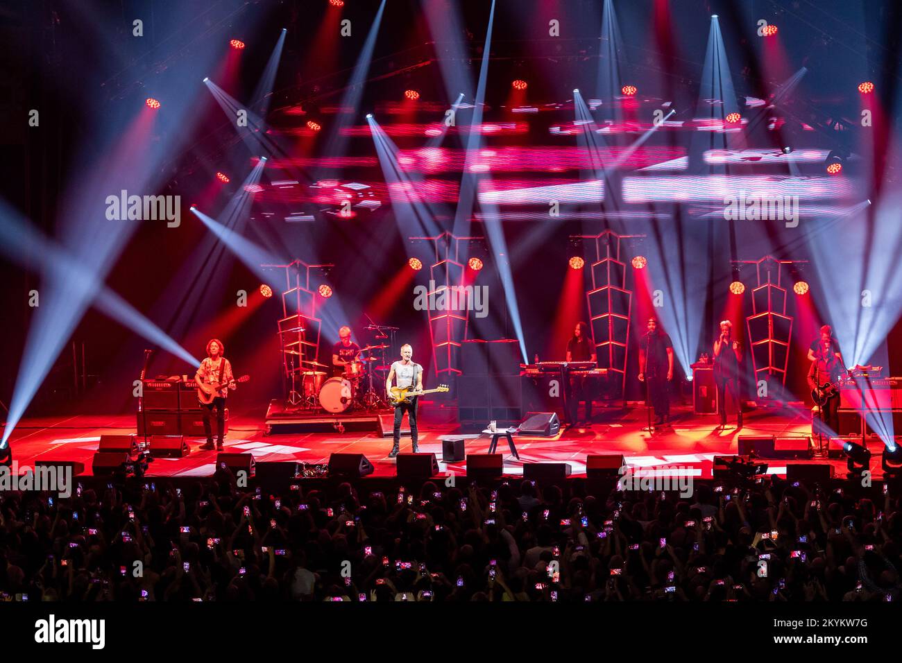 Sting, real name Gordon Sumner, live performance on stage. Bass player ...