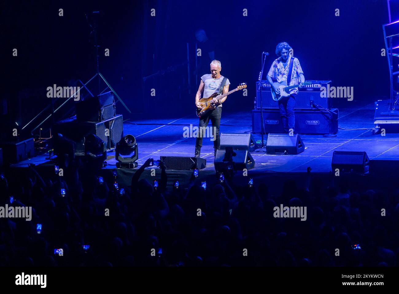 Sting, real name Gordon Sumner, live performance on stage. Bass player ...