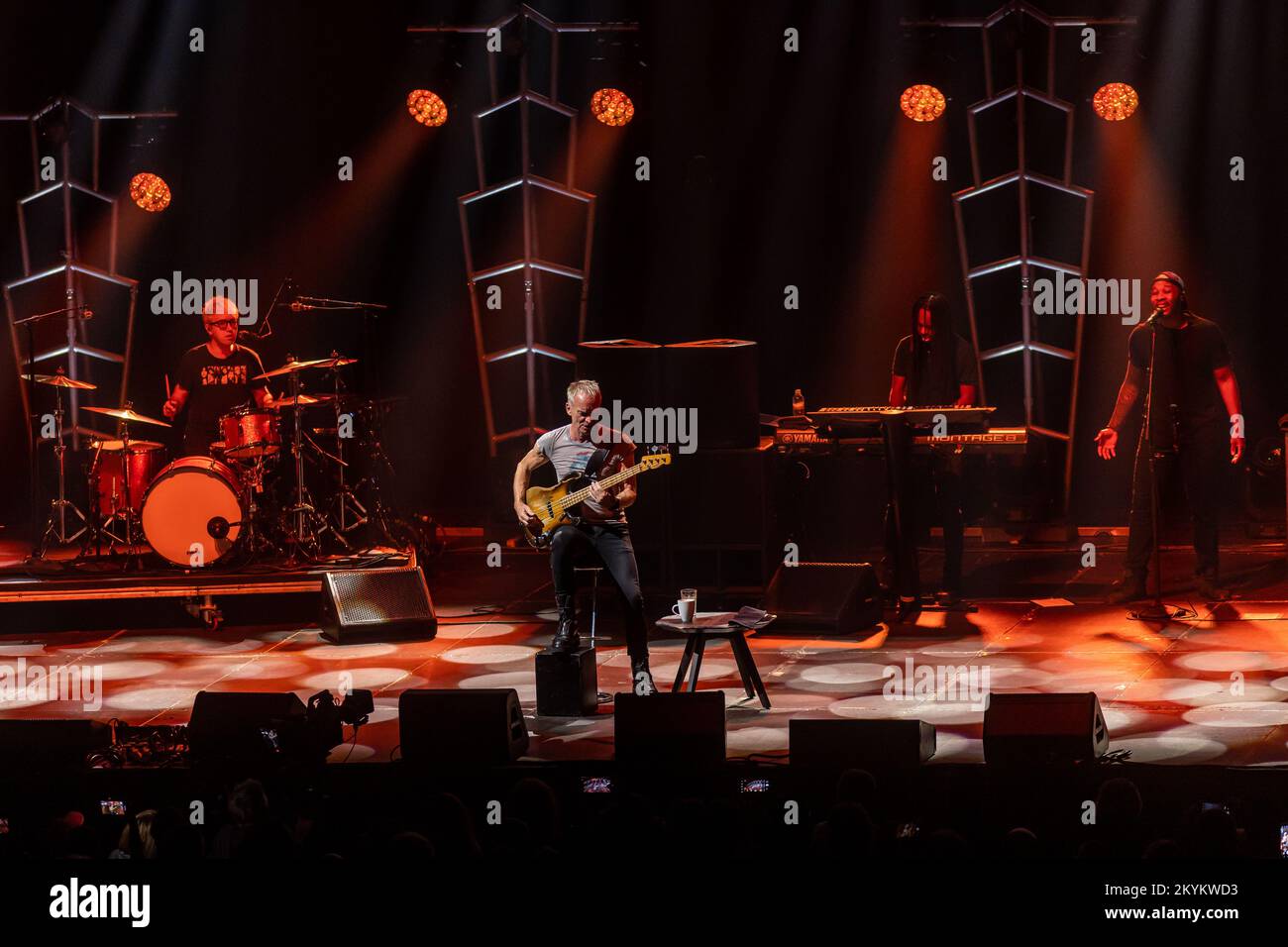 Sting, real name Gordon Sumner, live performance on stage. Bass player ...