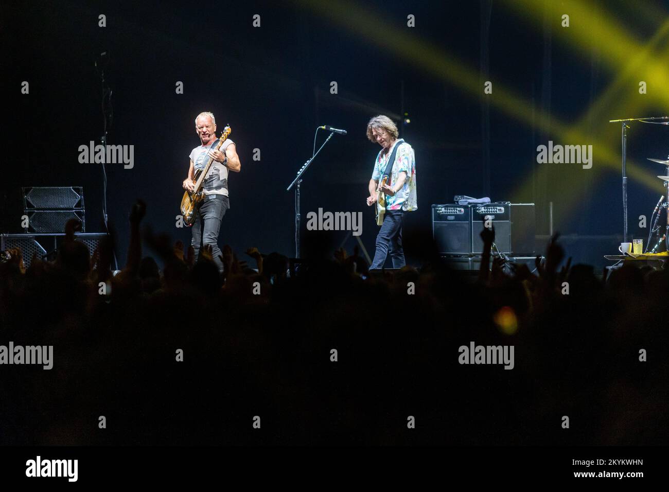 Sting, real name Gordon Sumner, live performance on stage. Bass player ...