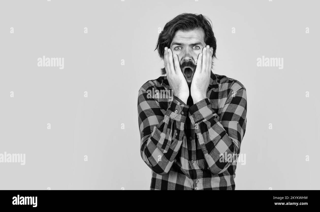 very bad news. male beauty and fashion. barbershop concept. copy space ...