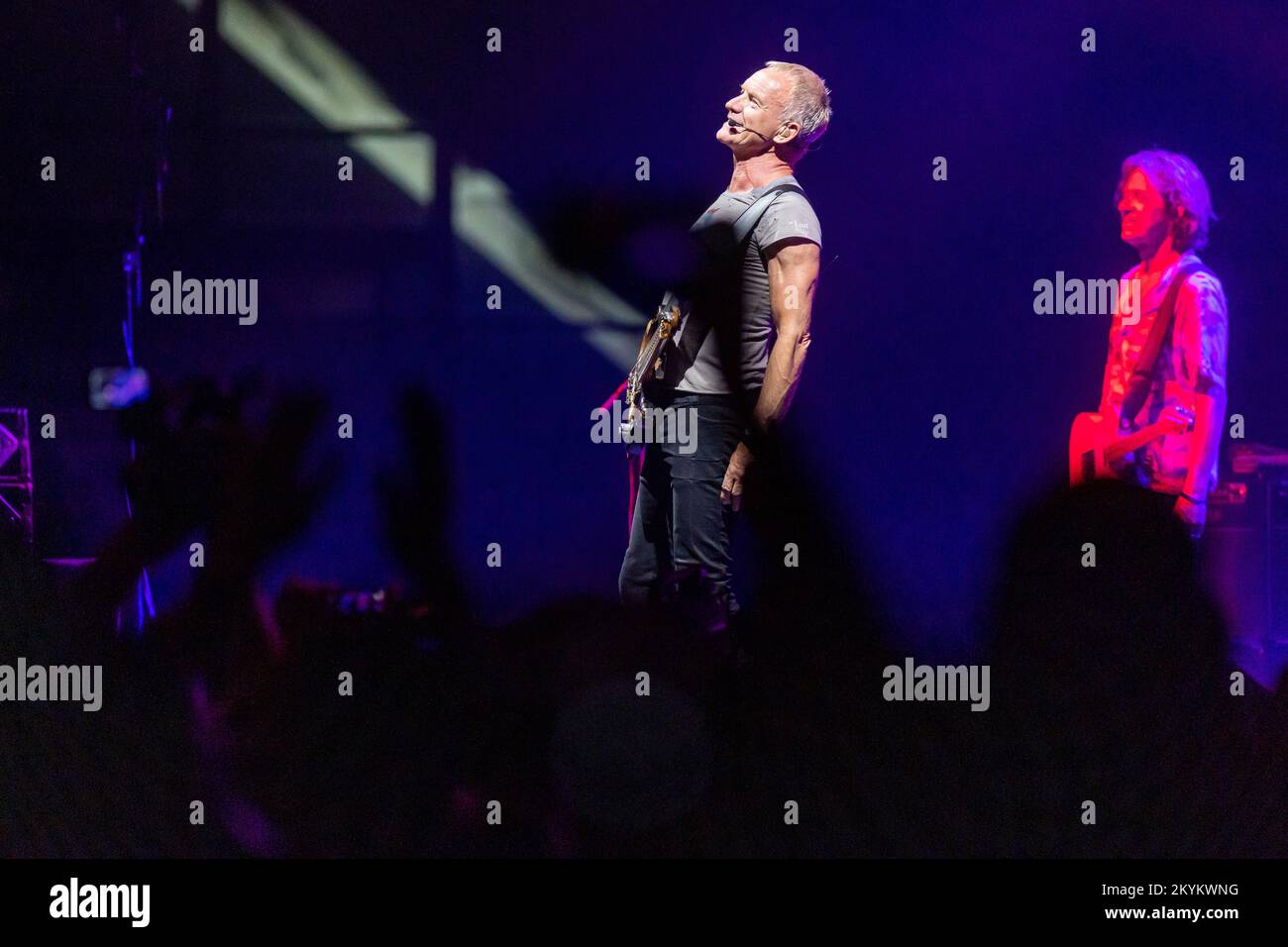 Sting, real name Gordon Sumner, live performance on stage. Bass player ...