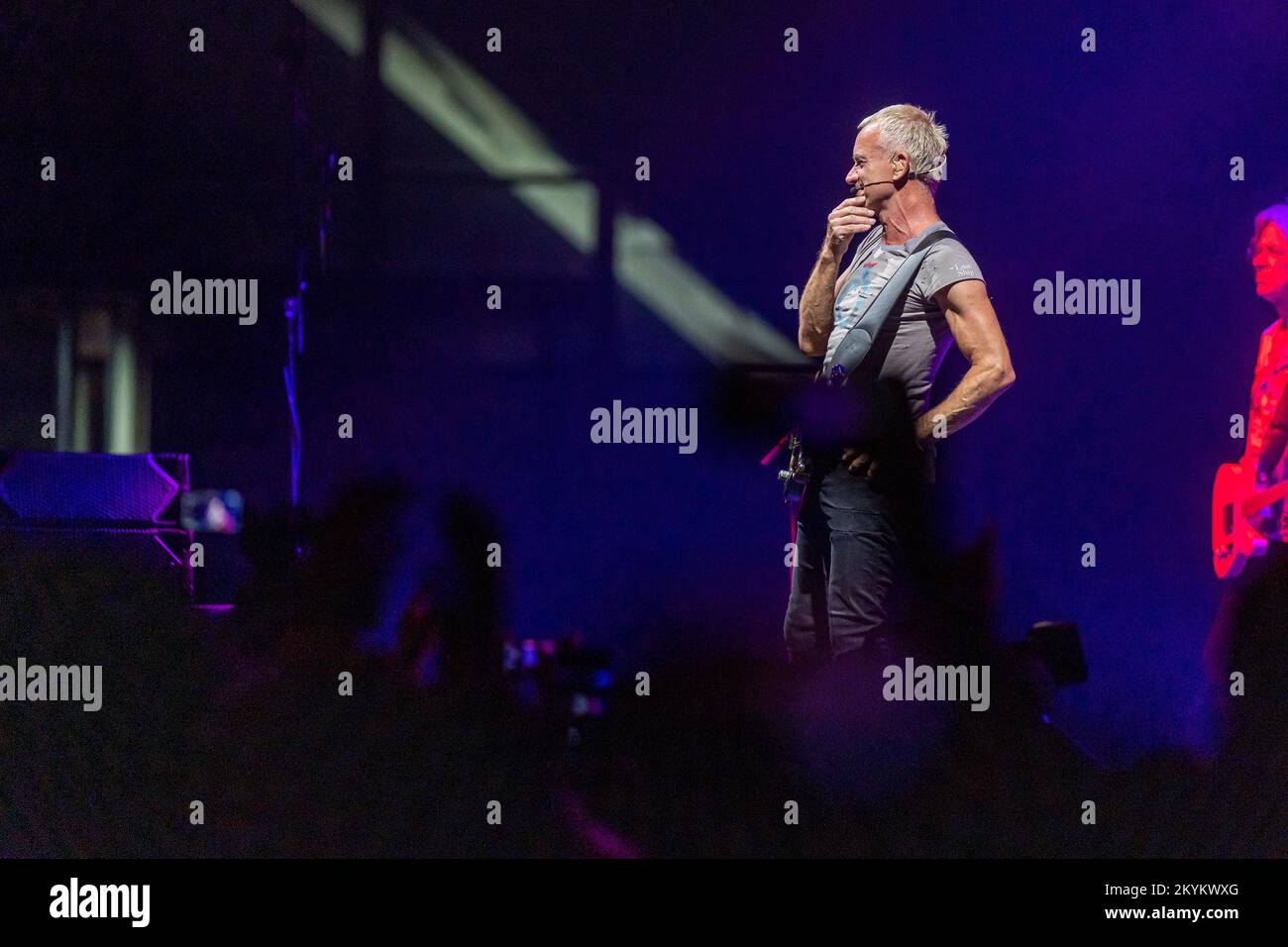 Sting, real name Gordon Sumner, live performance on stage. Bass player ...