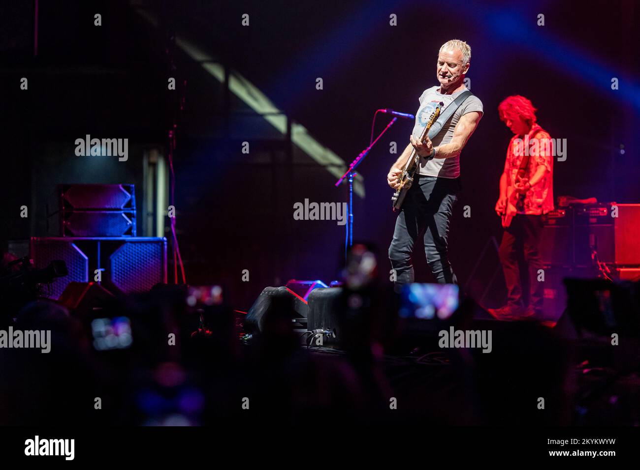 Sting, real name Gordon Sumner, live performance on stage. Bass player ...