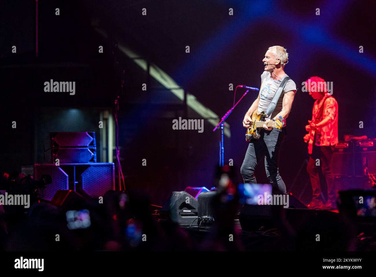 Sting, real name Gordon Sumner, live performance on stage. Bass player ...
