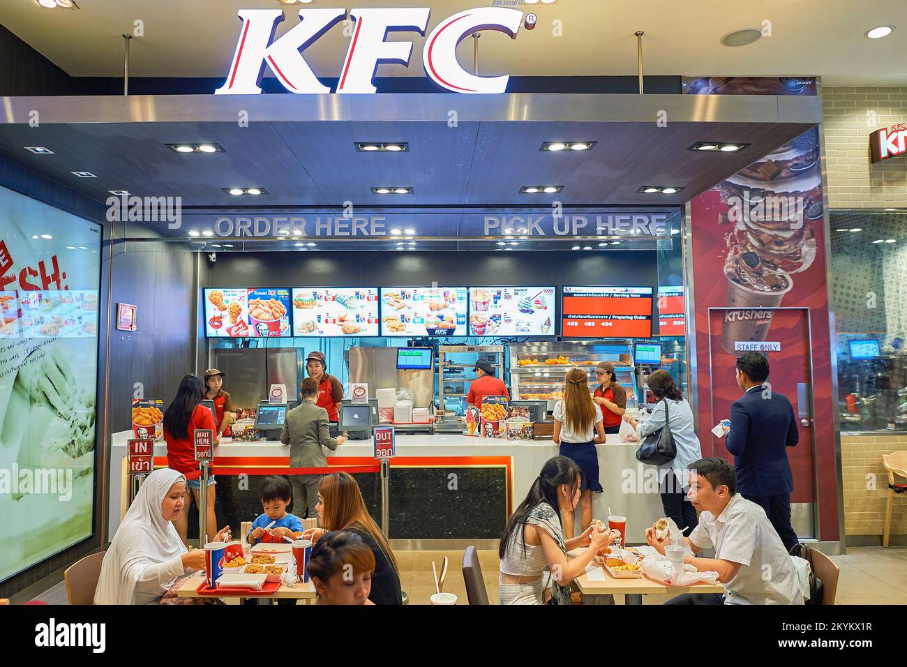 BANGKOK, THAILAND - JUNE 21, 2015: KFC restaurant interior. KFC is a fast food restaurant chain ...