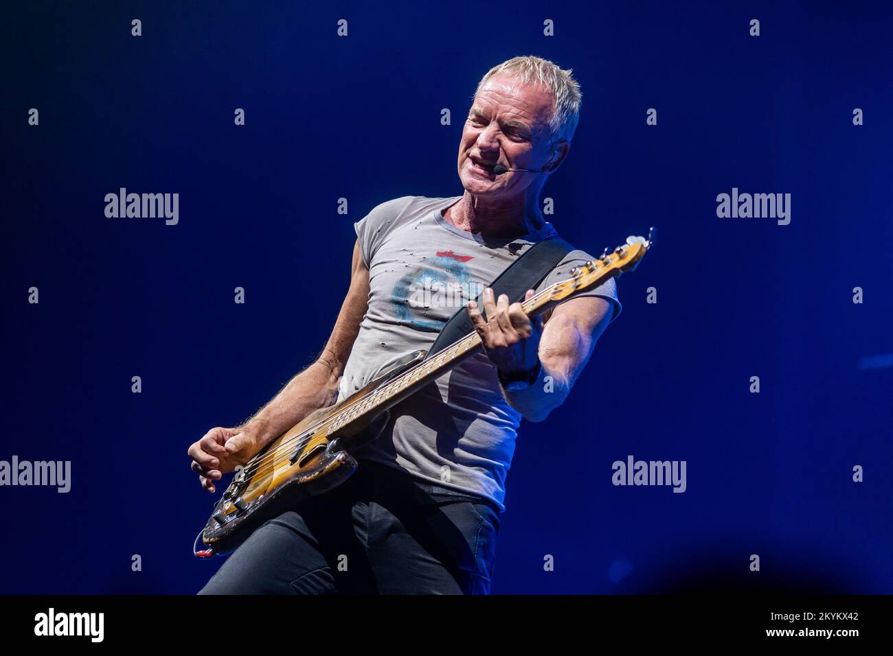 Sting, real name Gordon Sumner, live performance on stage. Bass player ...