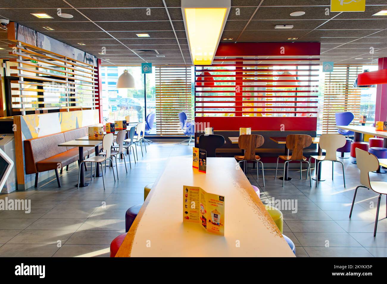 ORLEANS, FRANCE - AUGUST 12, 2015: McDonald's restaurant interior ...