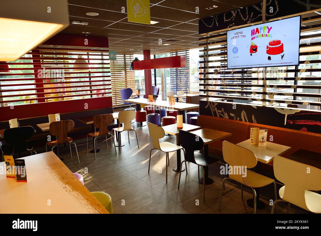 ORLEANS, FRANCE - AUGUST 12, 2015: McDonald's restaurant interior ...