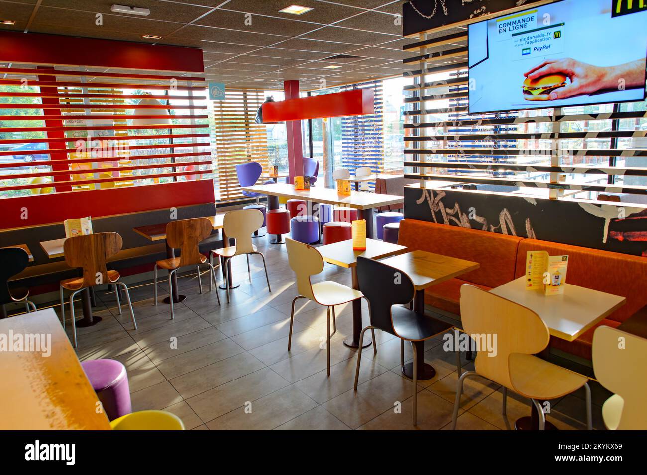 ORLEANS, FRANCE - AUGUST 12, 2015: McDonald's restaurant interior ...