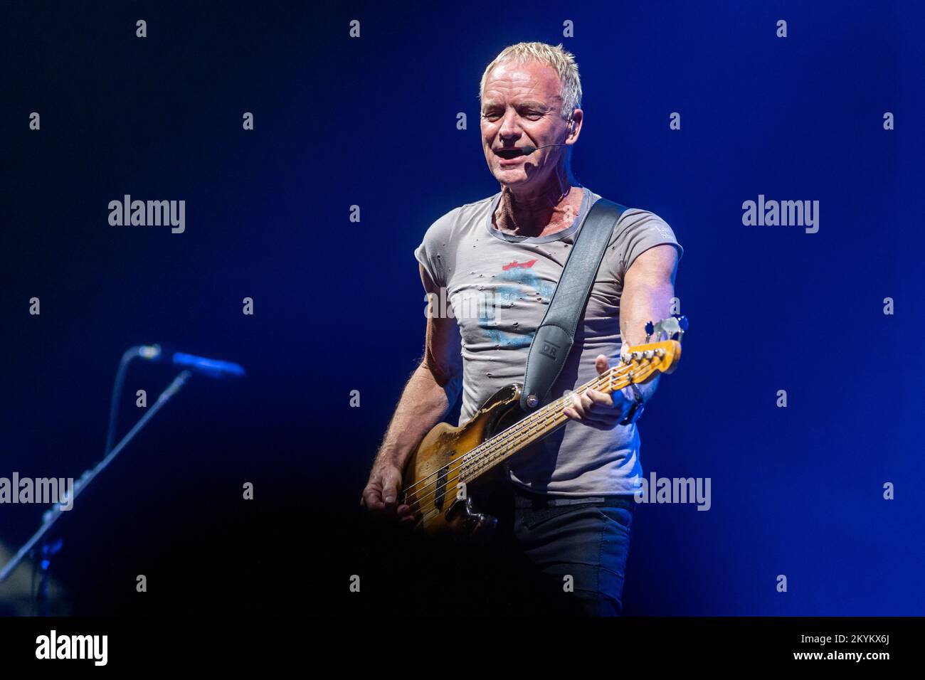 Sting, real name Gordon Sumner, live performance on stage. Bass player ...