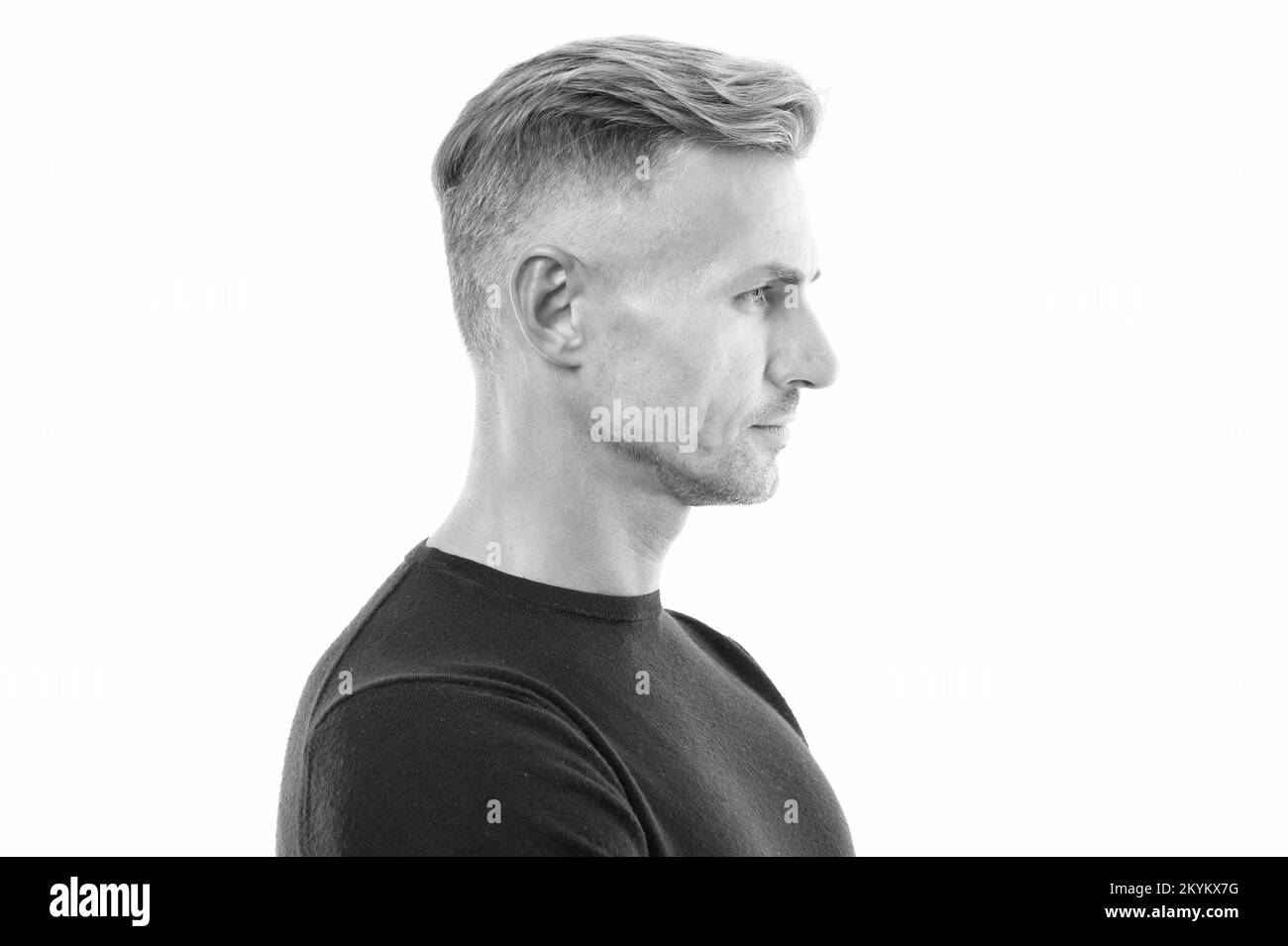 Seriously handsome. Portrait of man in profile. Caucasian man side-face ...