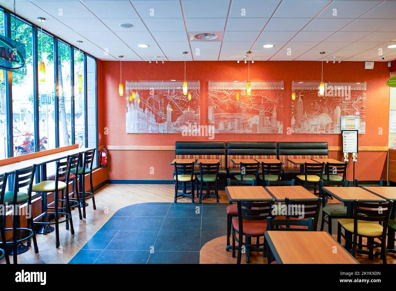 NICE, FRANCE - AUGUST 15, 2015: Subway fast food restaurant interior ...
