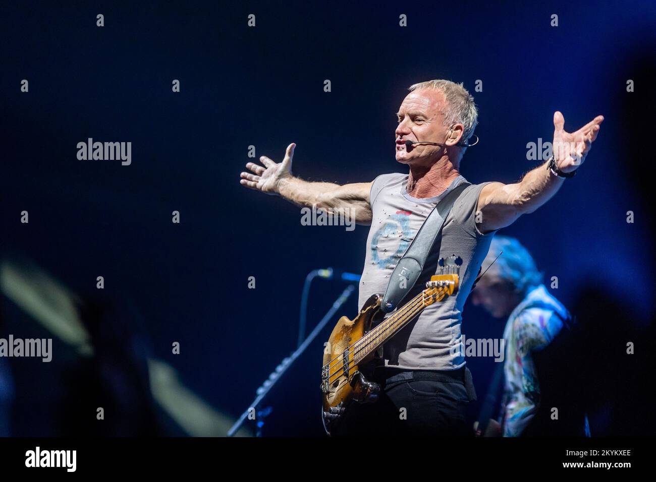 Sting, real name Gordon Sumner, live performance on stage. Bass player ...