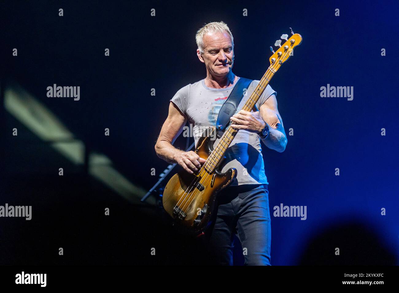 Sting, real name Gordon Sumner, live performance on stage. Bass player ...